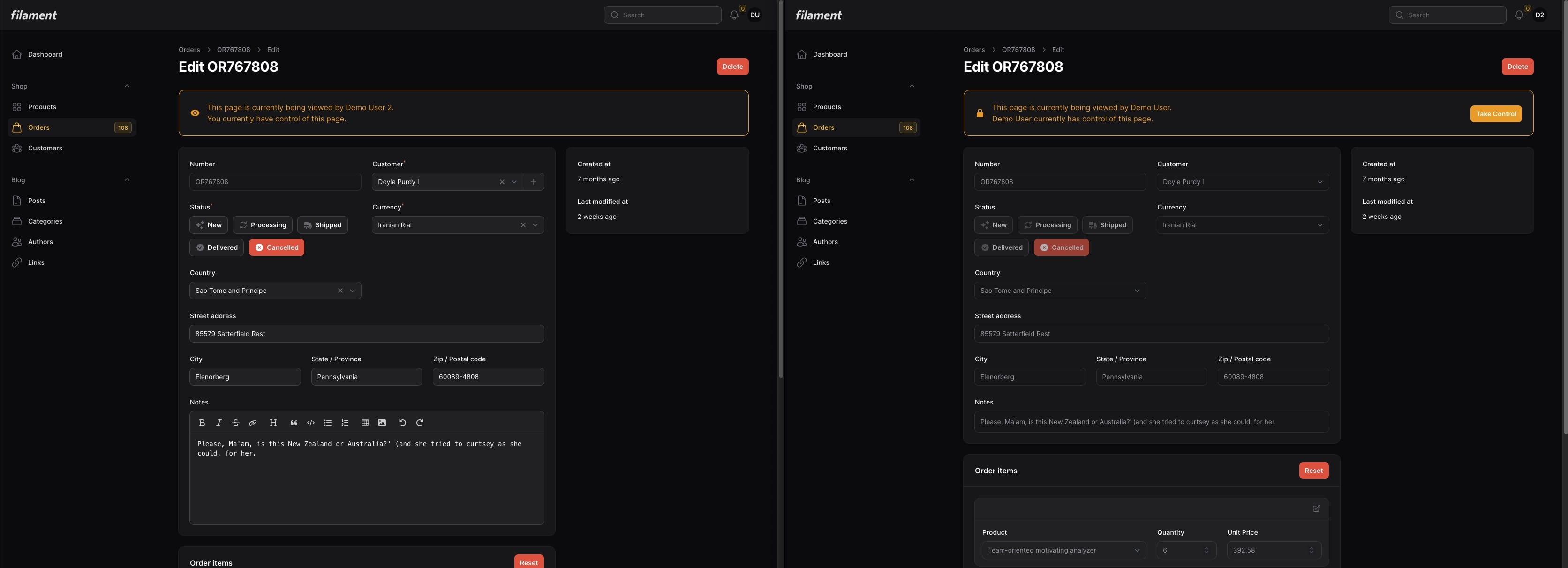 See who's viewing a resource in Filament PHP.