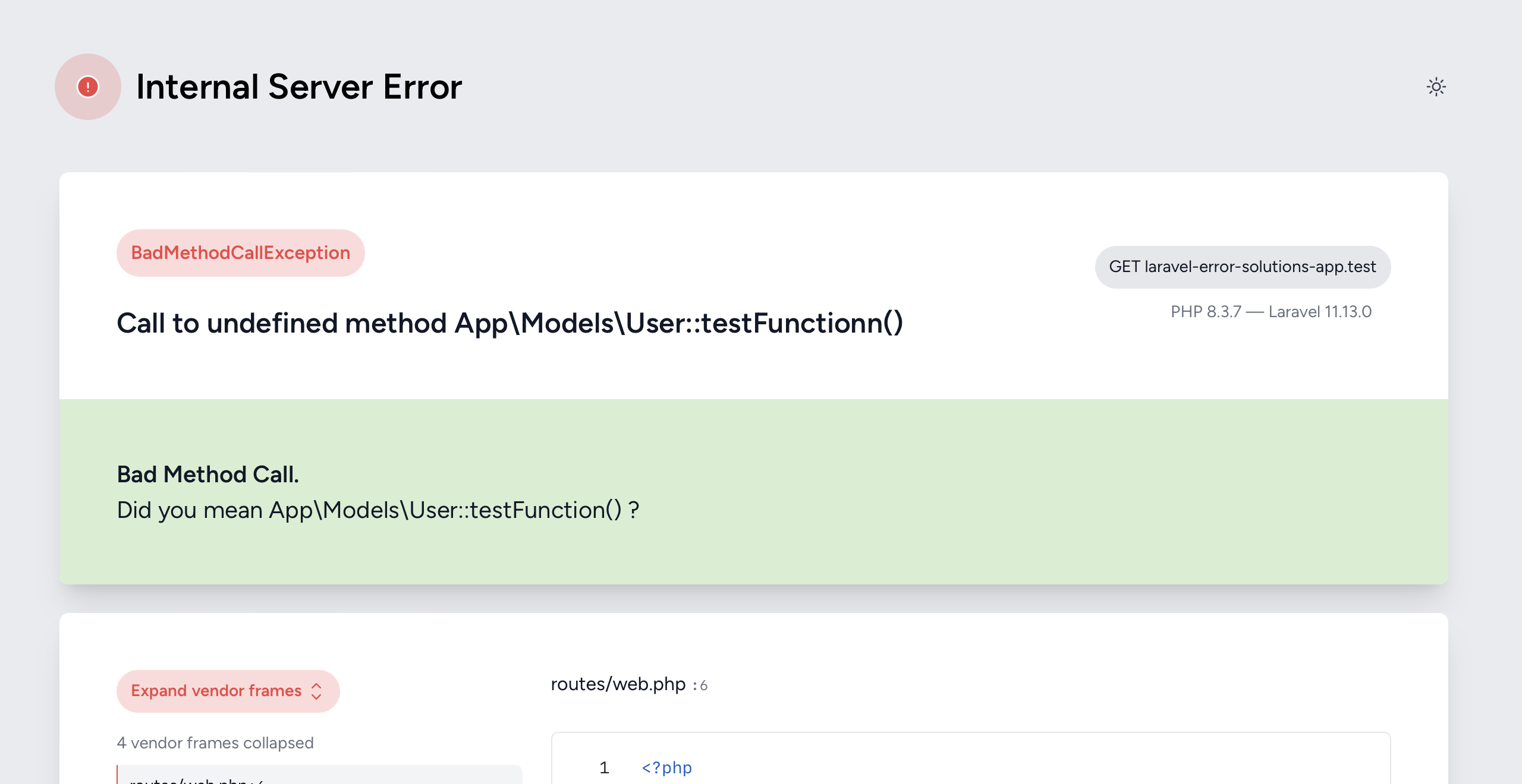 Display solutions on the Laravel error page