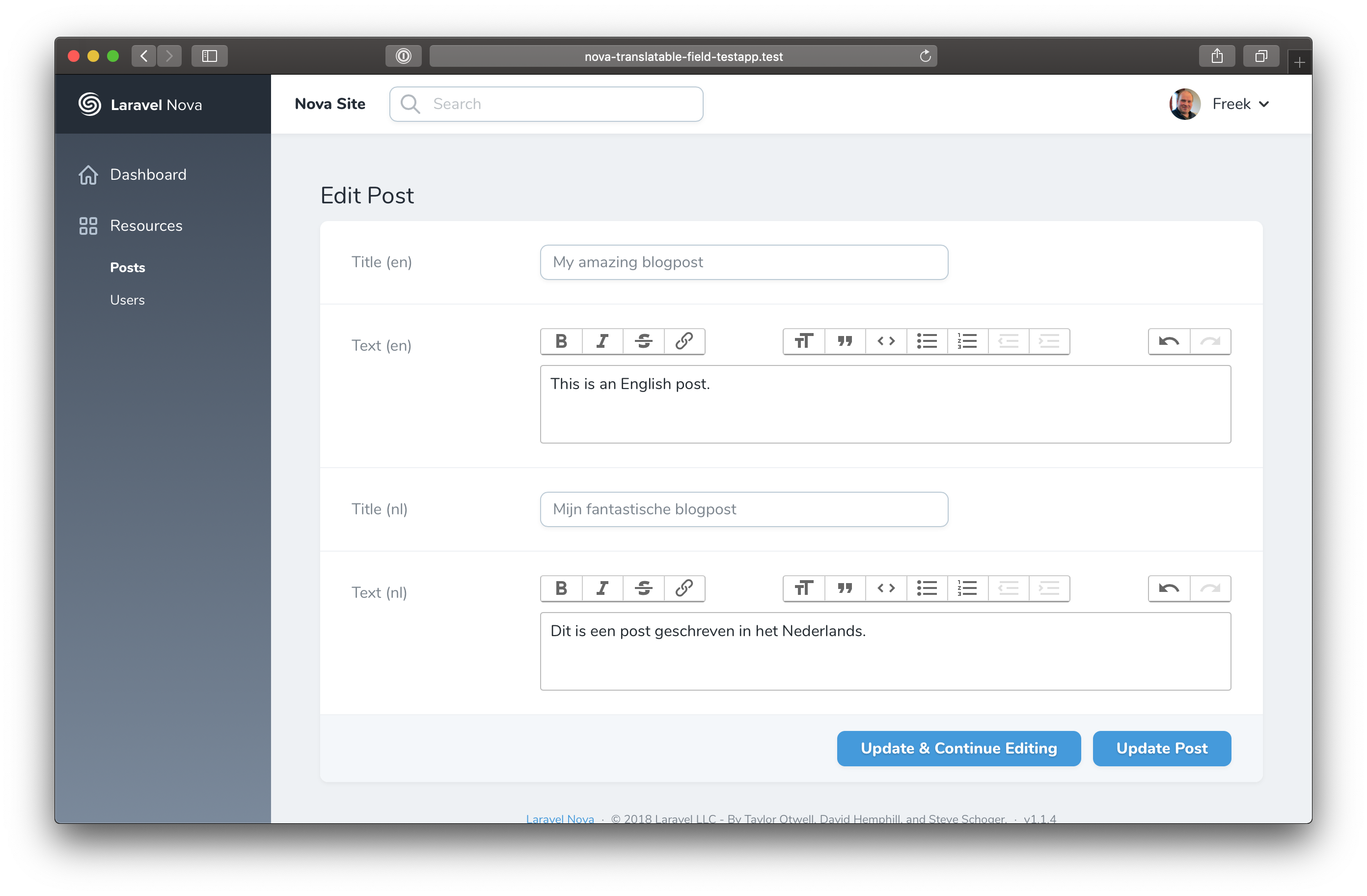 Making Nova fields translatable